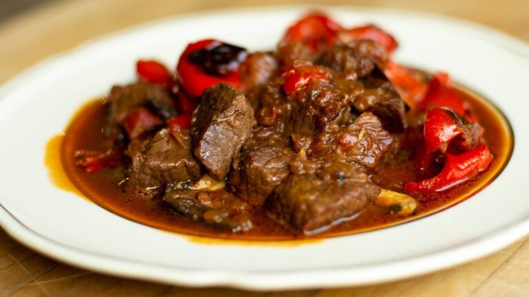A Cozy Beef Stew with Peppers & Mushrooms - Dimitras Dishes