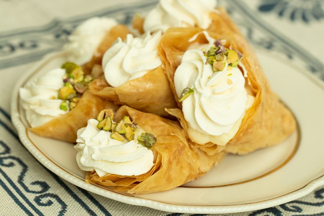 Trigona Panoramatos: Greek Style Cream Filled Phyllo Cones - Dimitras ...