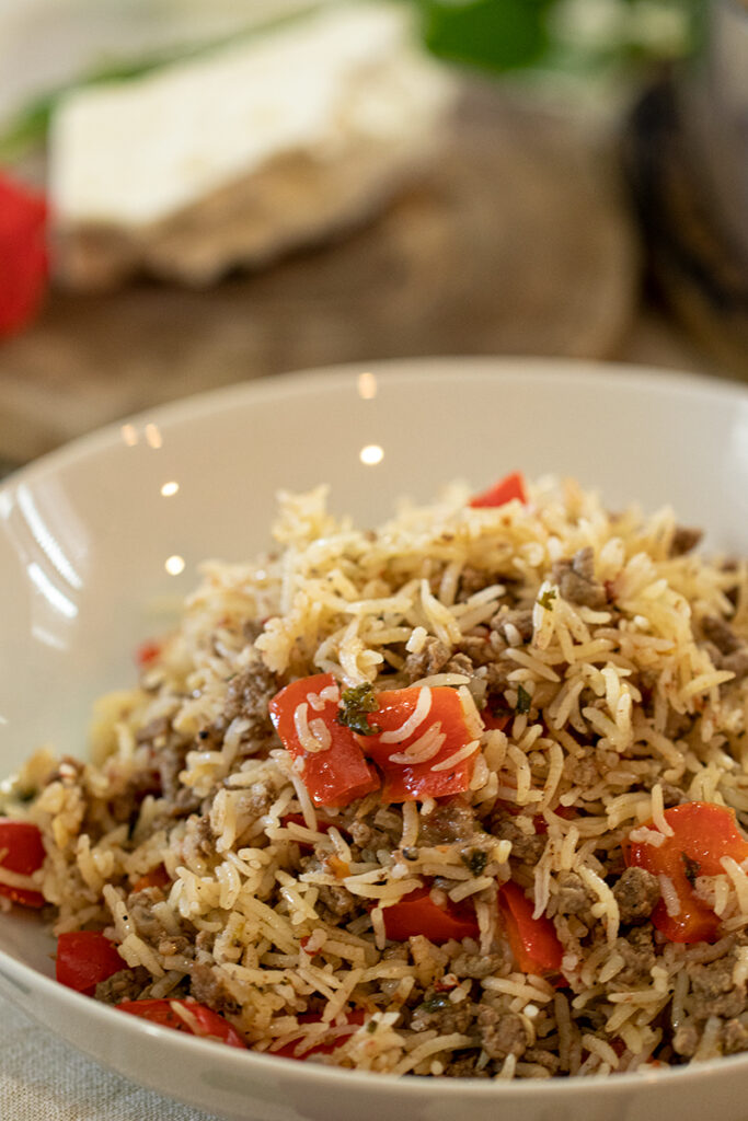 Greek-Style Beef & Rice Skillet: Pilafi me Keema - Dimitras Dishes