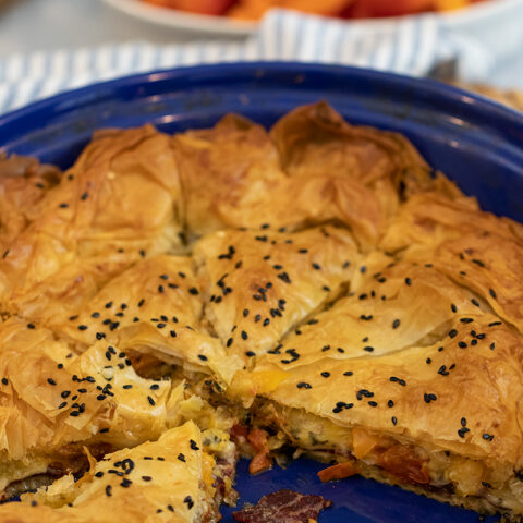 Pastourmadopita: Greek Phyllo Pie with Pasturma & Cheese - Dimitras Dishes
