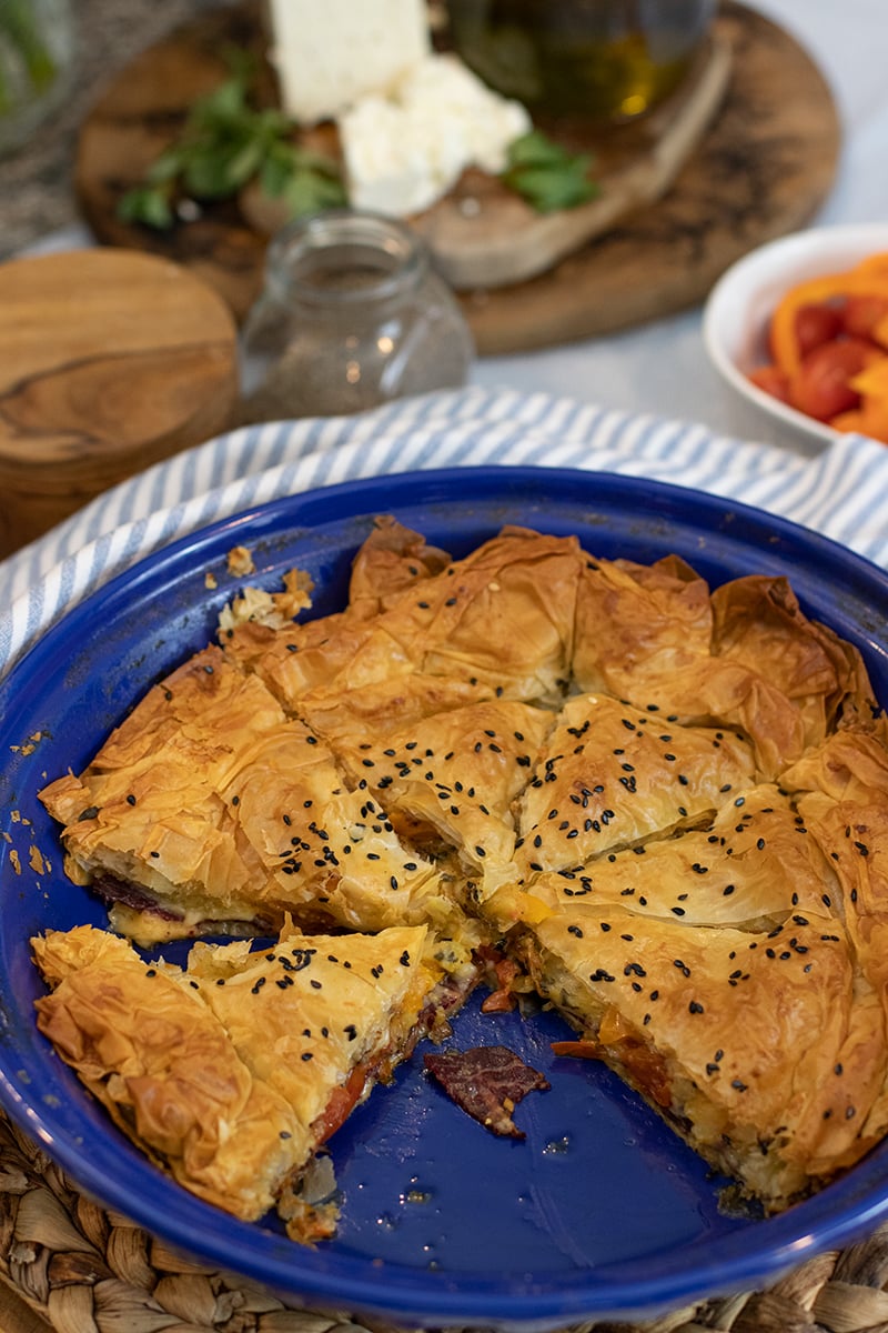 Pastourmadopita: Greek Phyllo Pie with Pasturma & Cheese - Dimitras Dishes