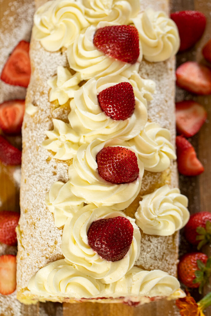 Strawberries & Cream Swiss Roll/Roulade - Dimitras Dishes