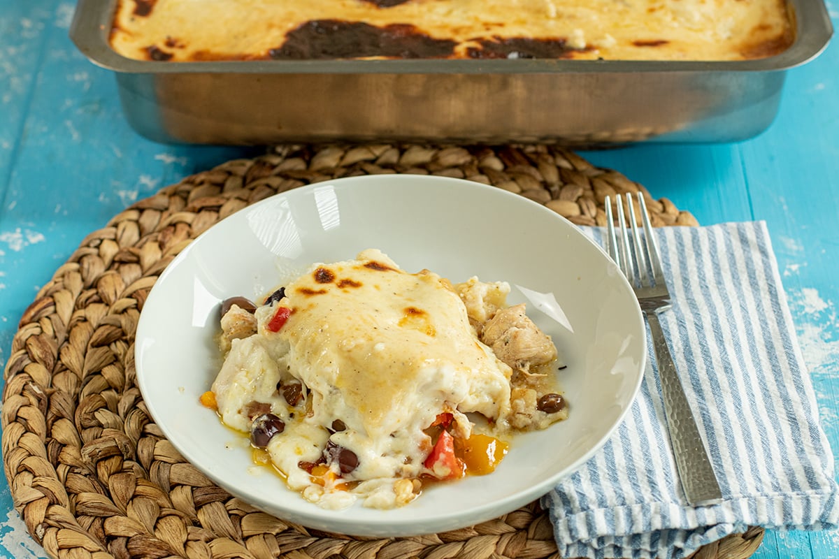 Chicken & Bechamel TrayBake - Dimitras Dishes