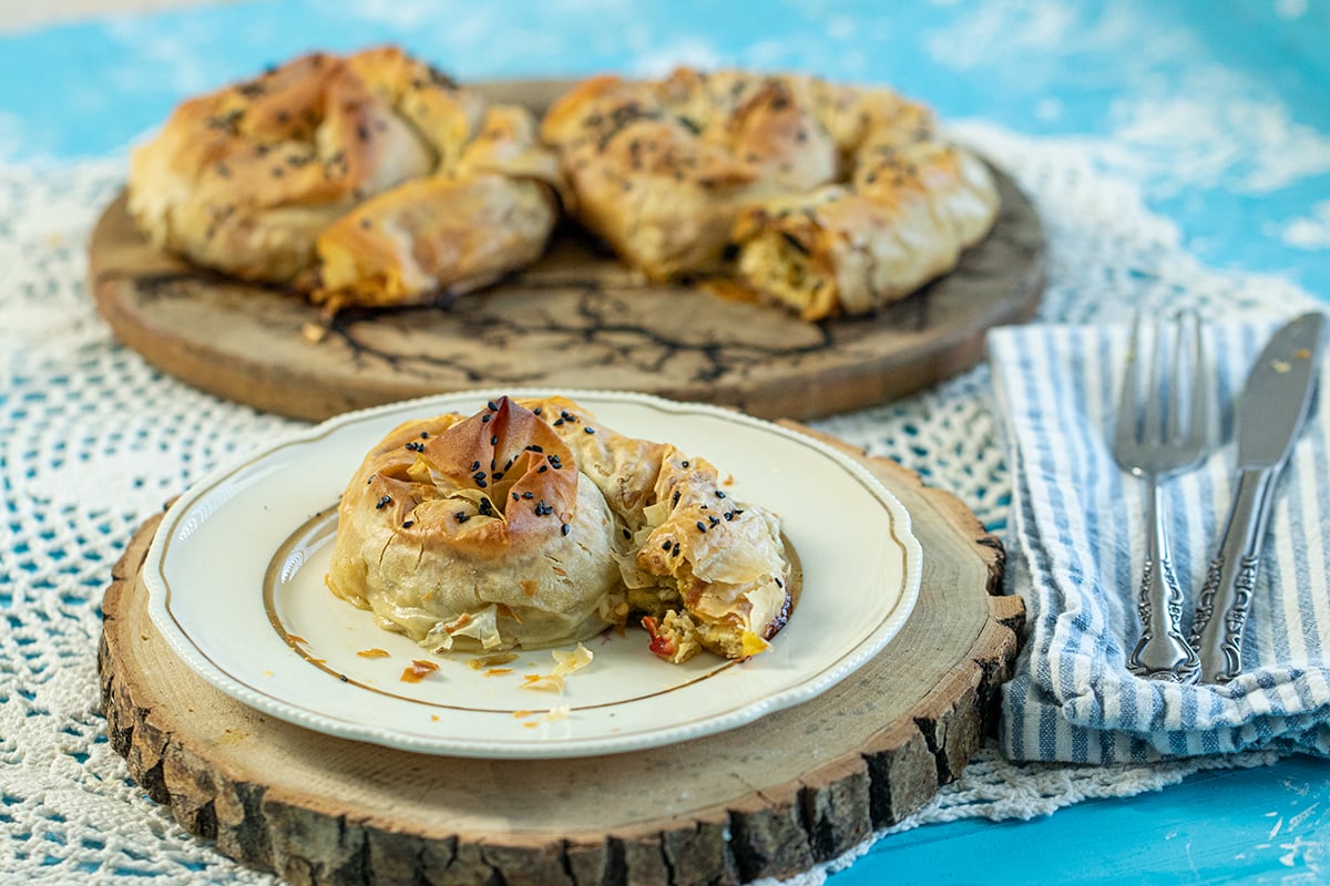 Melitzanopita Strifti: Eggplant Phyllo Spiral Pies - Dimitras Dishes