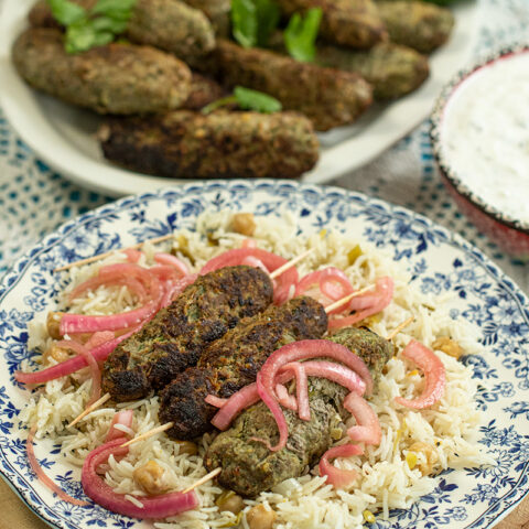 Spicy Ground Beef Kebabs with Rice Pilaf - Dimitras Dishes