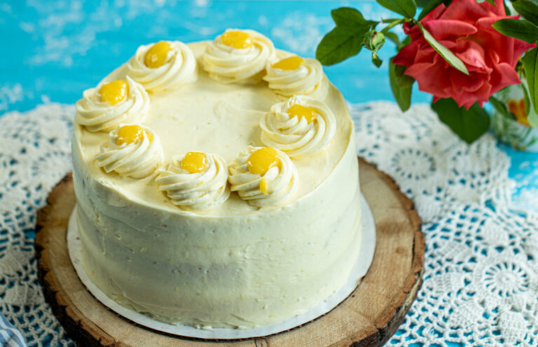 Lemon Layer Cake with Lemon Curd & Mascarpone Frosting - Dimitras Dishes