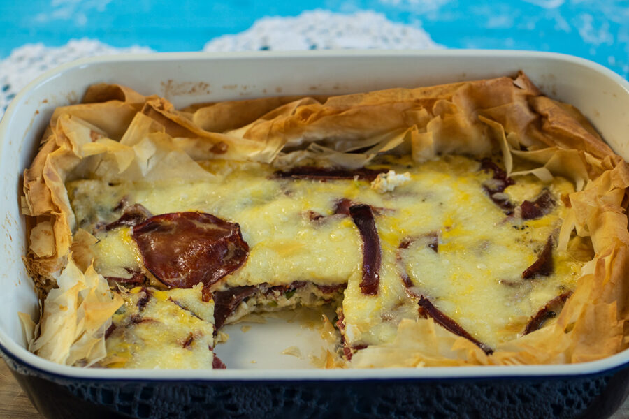Greek Breakfast Phyllo Pie with Pasturma - Dimitras Dishes