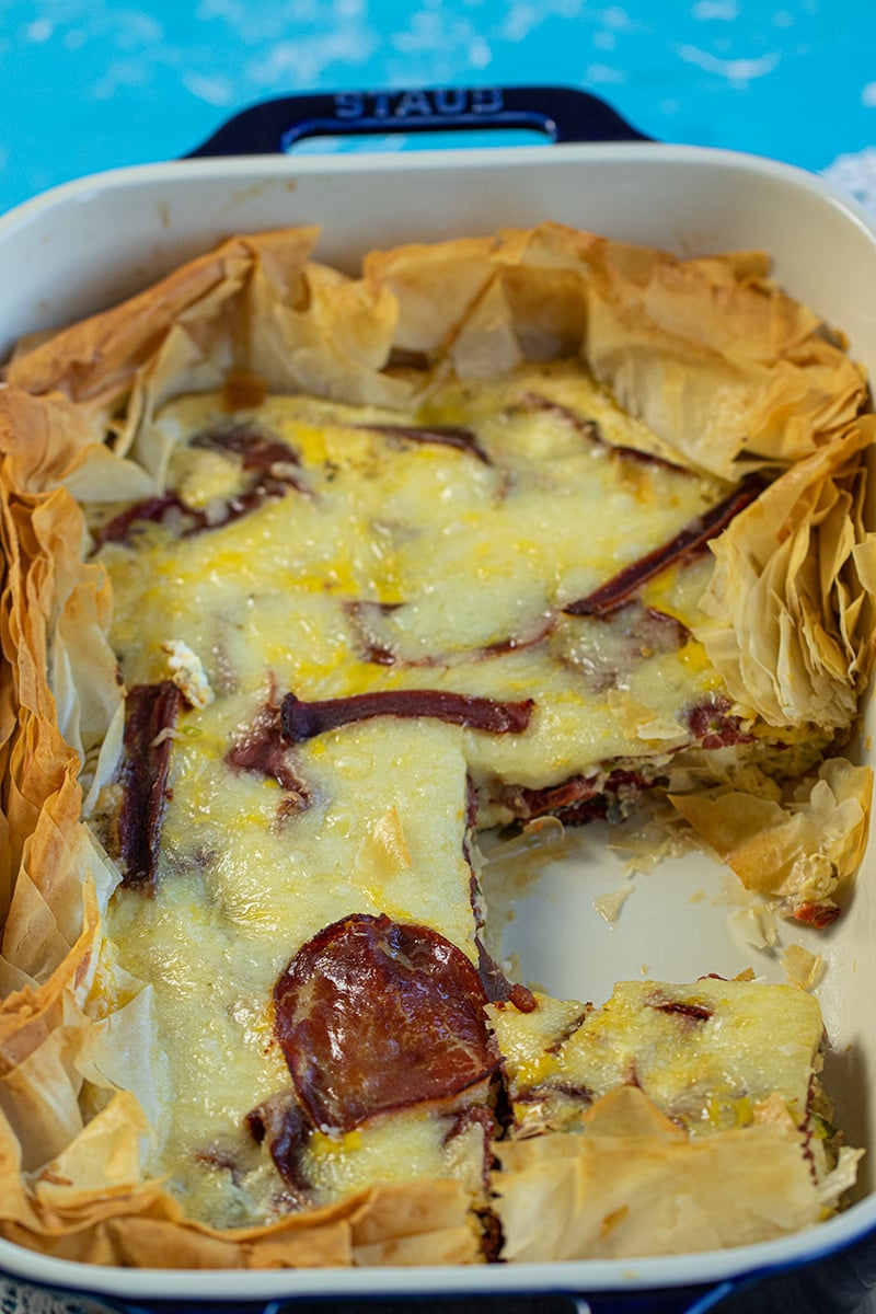 Greek Breakfast Phyllo Pie with Pasturma - Dimitras Dishes