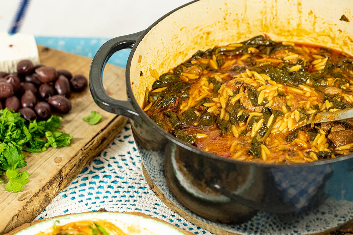 One-Pot Lamb, Spinach & Orzo Stew - Dimitras Dishes