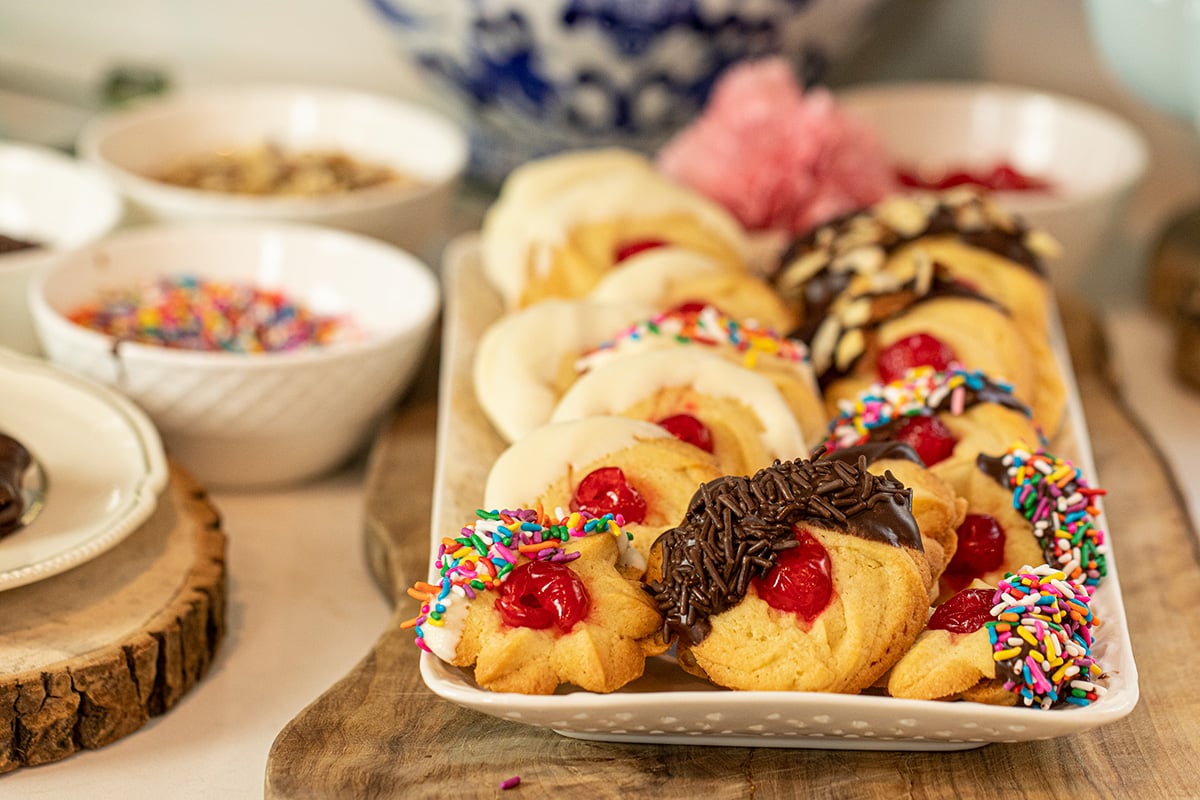 Decorated Butter Cookies with Cherries - Dimitras Dishes