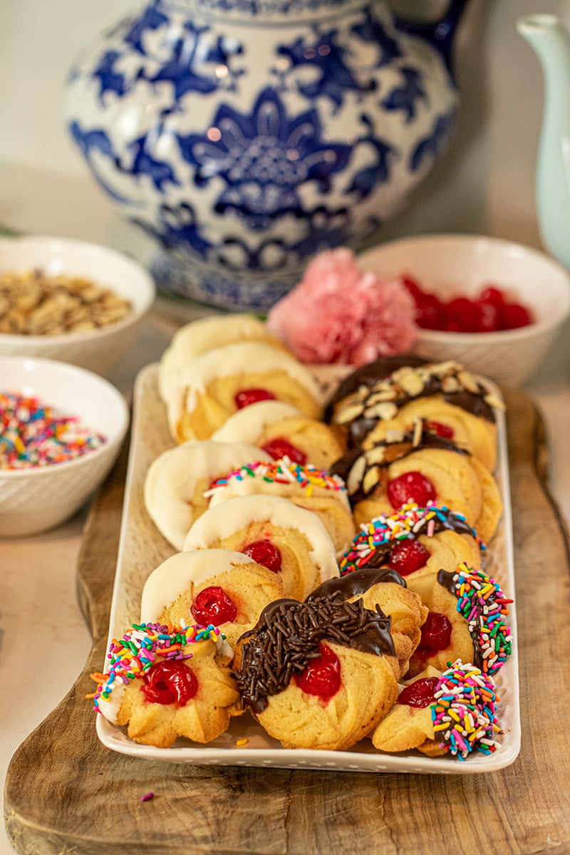Decorated Butter Cookies with Cherries - Dimitras Dishes