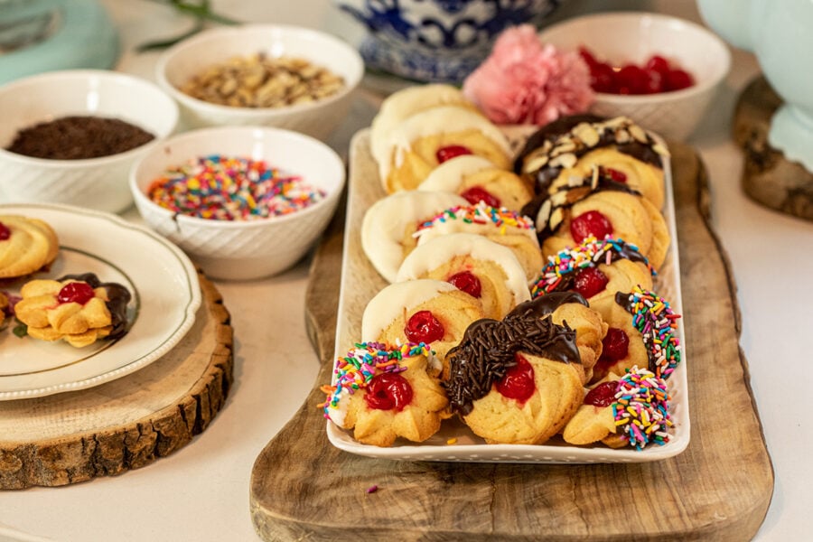 Decorated Butter Cookies with Cherries - Dimitras Dishes