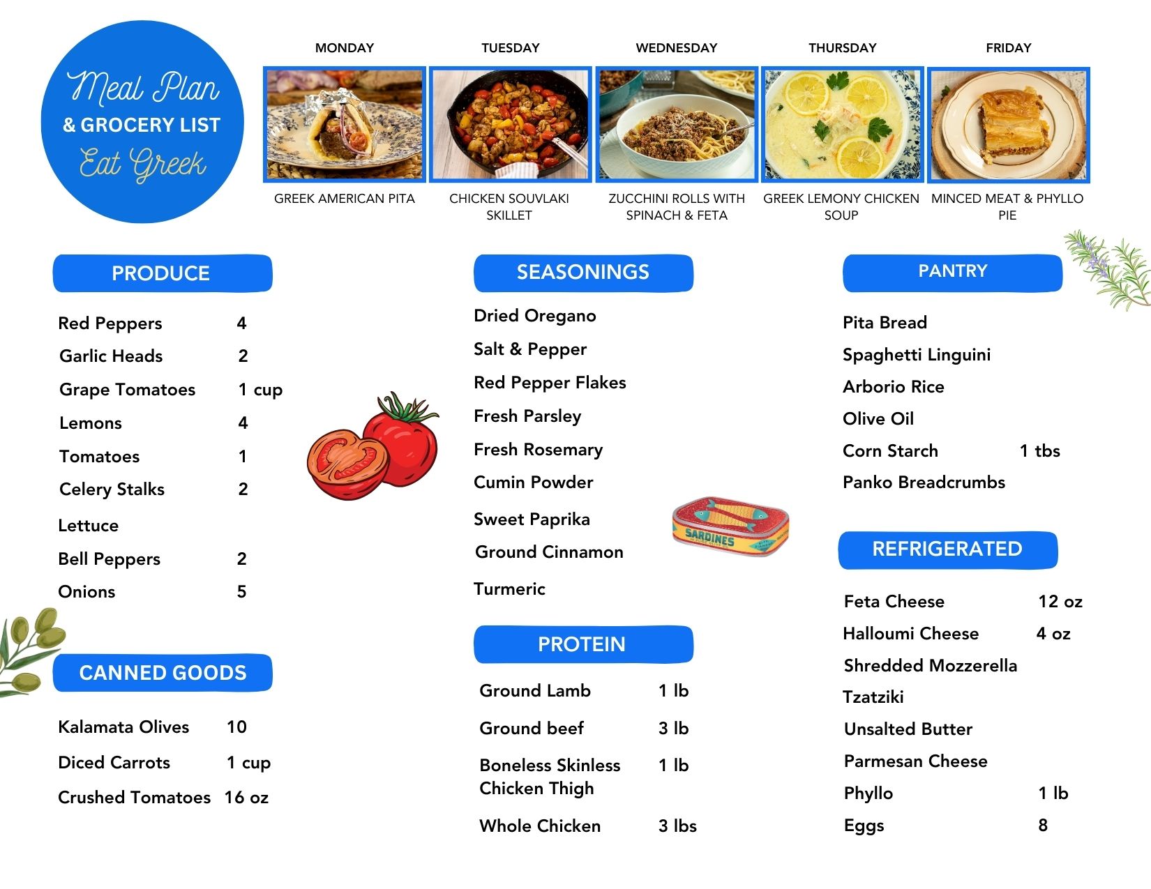 Eat Greek This Week: Meal Plan & Shopping List - Dimitras Dishes