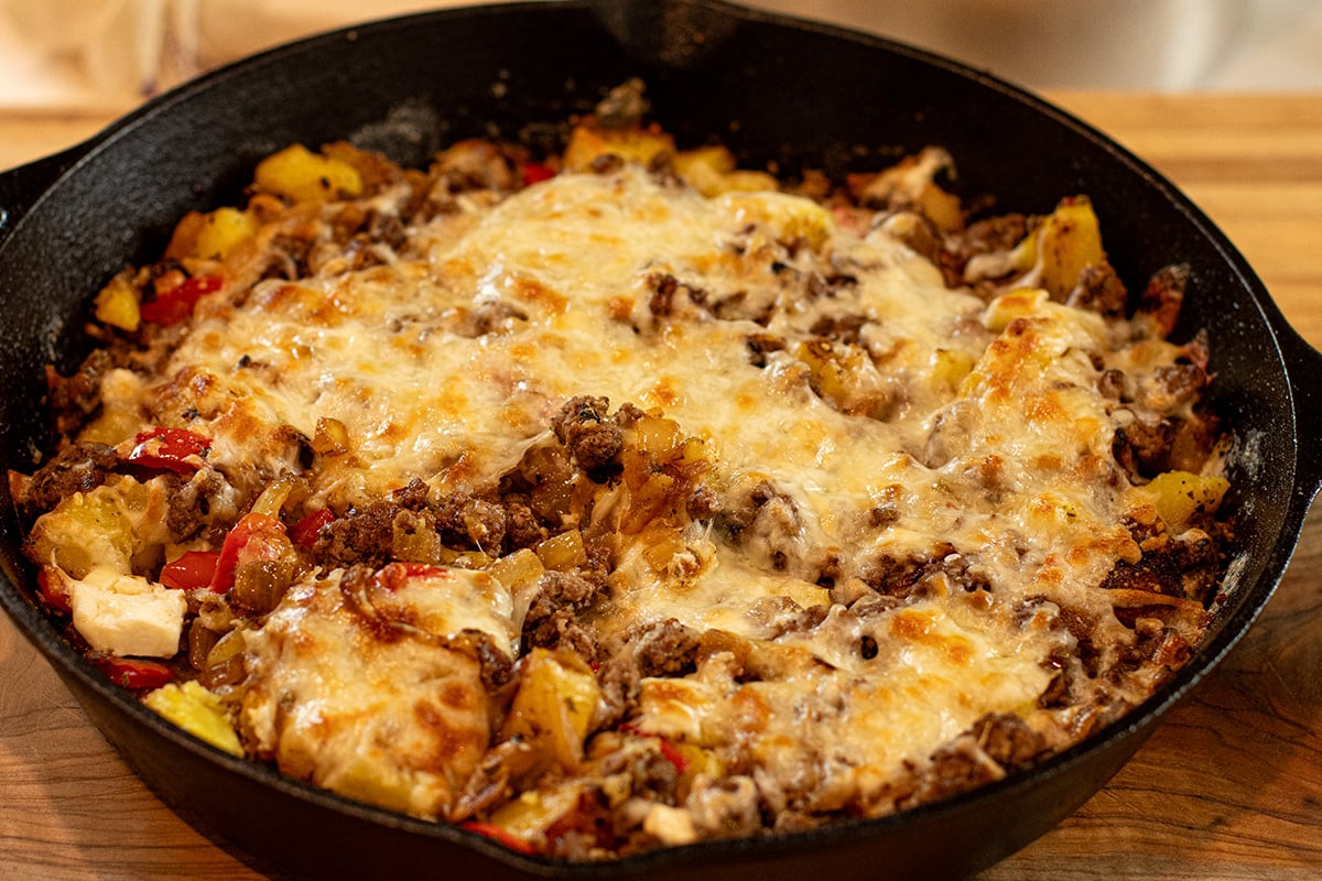 Cheesy Beef & Potato Hash - Dimitras Dishes