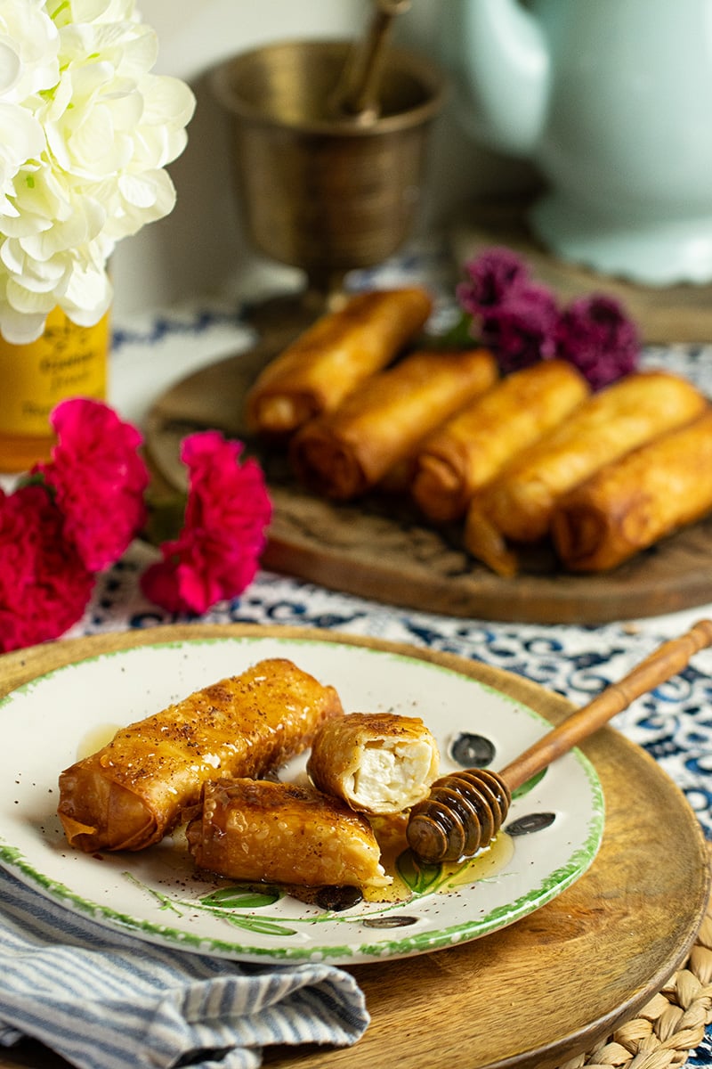 Feta Saganaki Phyllo Rolls - Dimitras Dishes