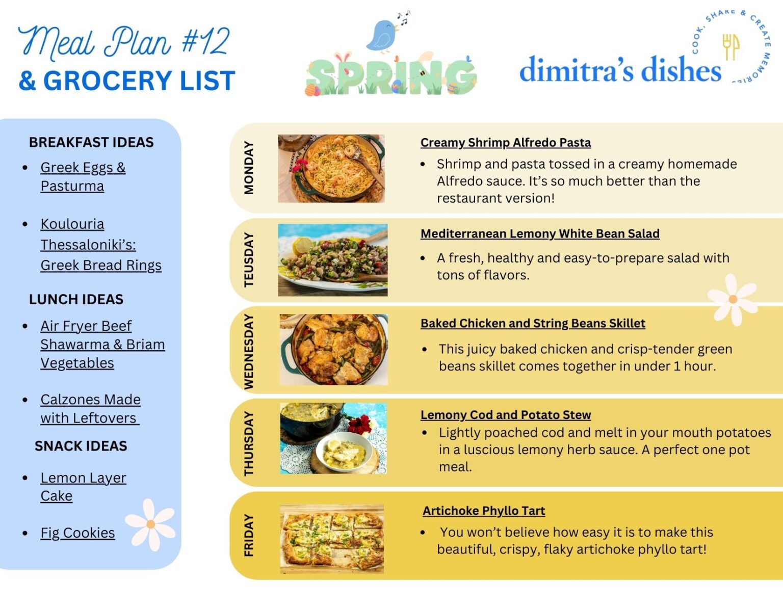 Weekly Meal Plan (12): Spring Meals - Dimitras Dishes