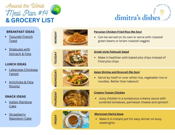 Weekly Meal Plan (14): Around The World Dinners - Dimitras Dishes