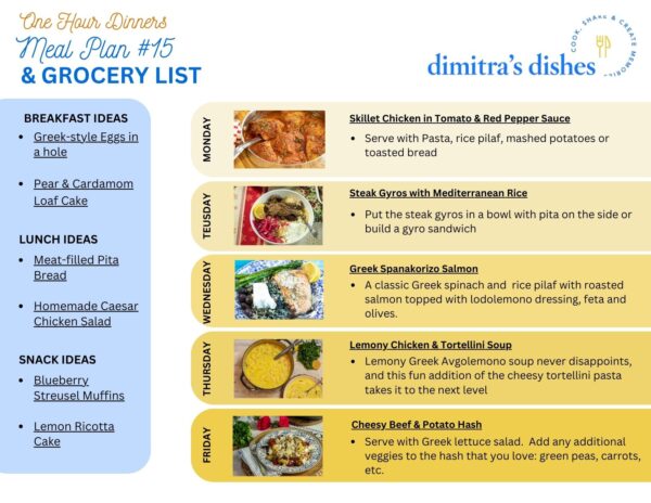 Weekly Meal Plan (15): One Hour Dinners - Dimitras Dishes