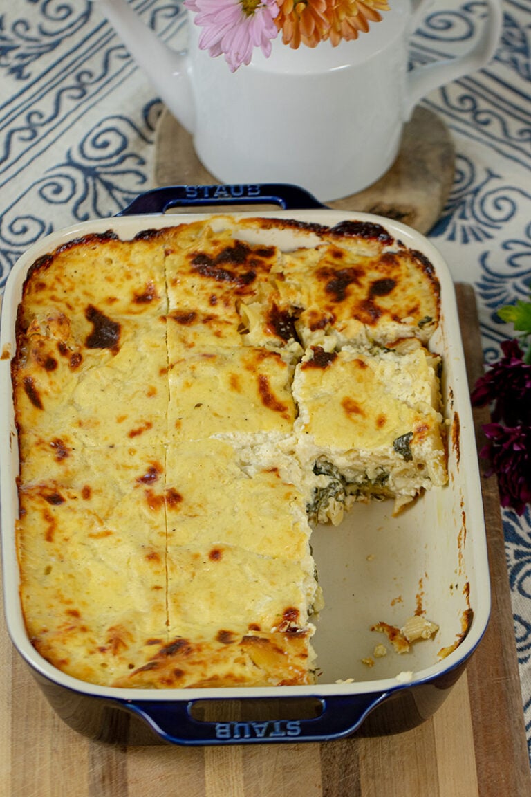 Spinach & Feta Pastitsio (vegetarian) - Dimitras Dishes