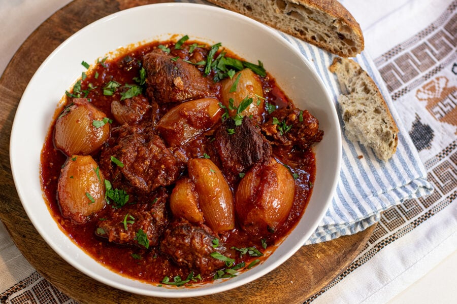 Stifado: Greek Beef Stew with Shallots - Dimitras Dishes