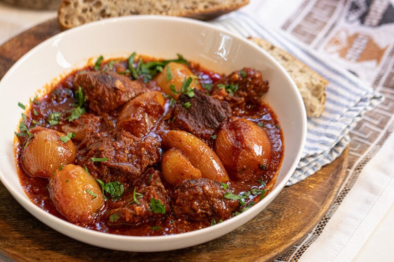 Stifado: Greek Beef Stew with Shallots - Dimitras Dishes