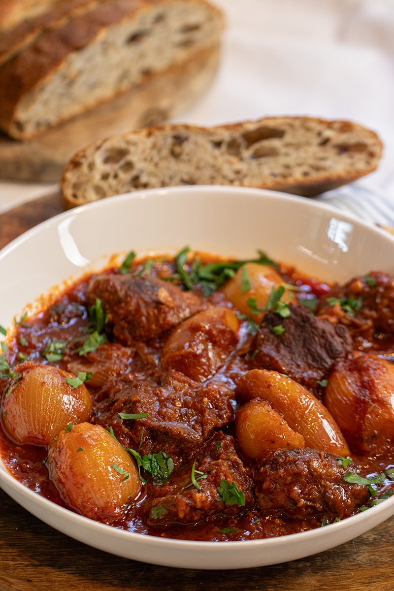 Stifado: Greek Beef Stew with Shallots - Dimitras Dishes