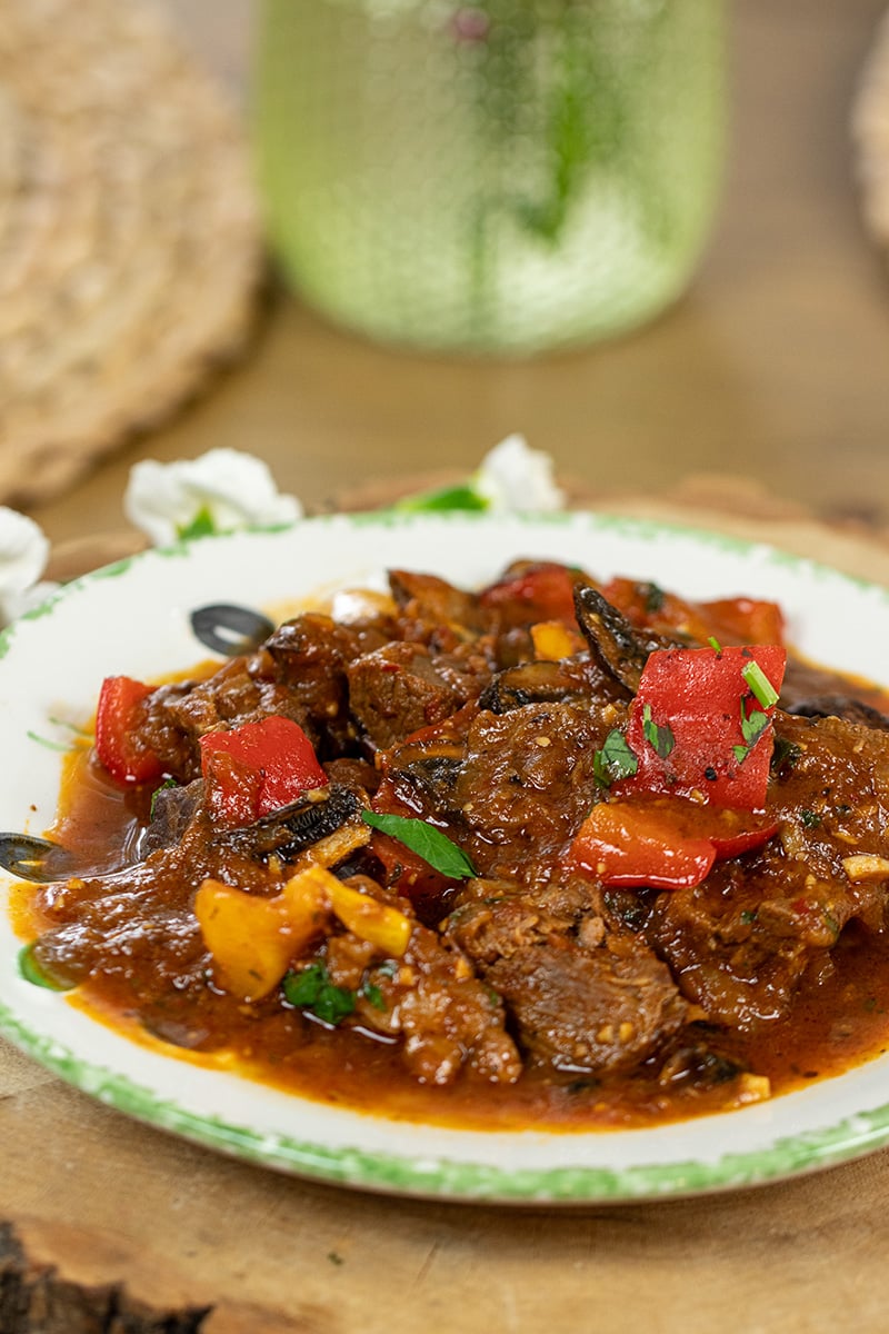 A Cozy Beef Stew with Peppers & Mushrooms - Dimitras Dishes