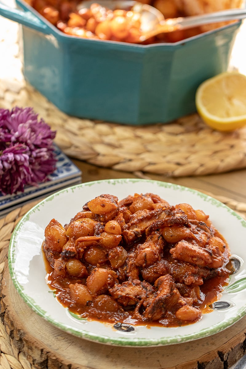 Greek Octopus Stew with Pearl Onions (Stifado) - Dimitras Dishes