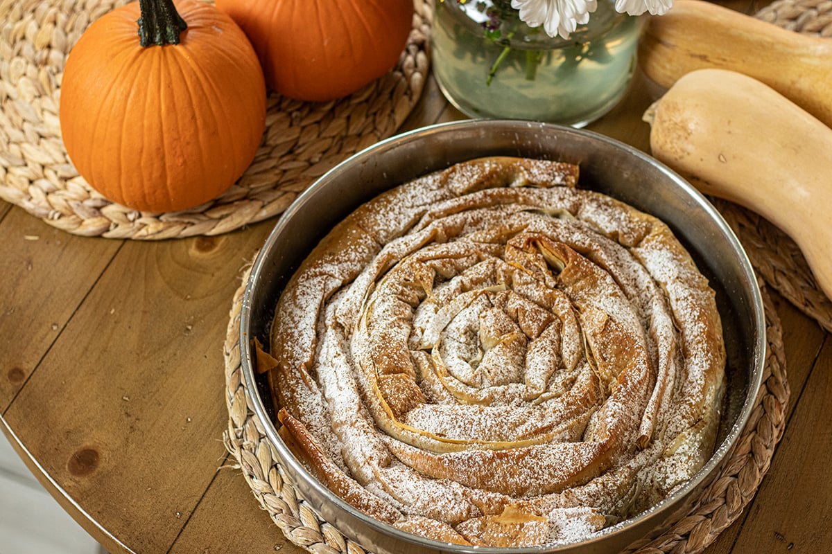 Sweet Greek Pumpkin Pie (Kolokithopita) – Spiral Phyllo Pie - Dimitras ...