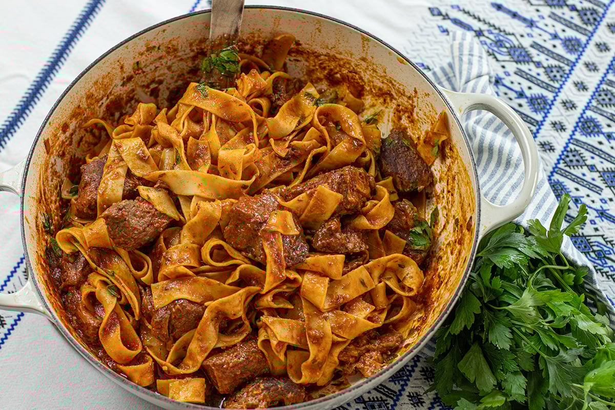 Greek Beef Stew with Egg Noodles Moschari Kokkinisto me Hilopites (with ...
